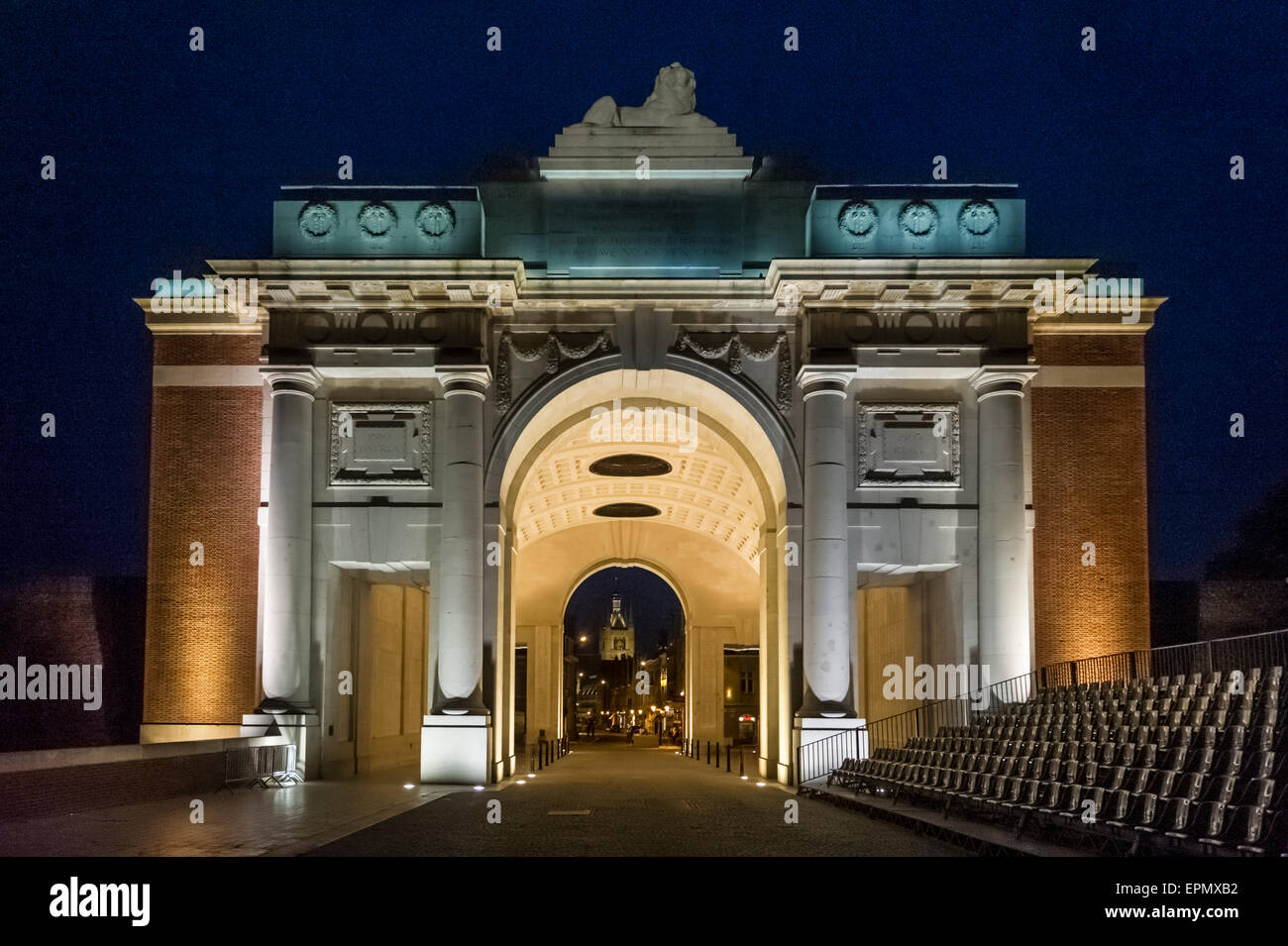 Belgium City of Ypres, Menin Gate War Memorial with Cloth Hall in the ...