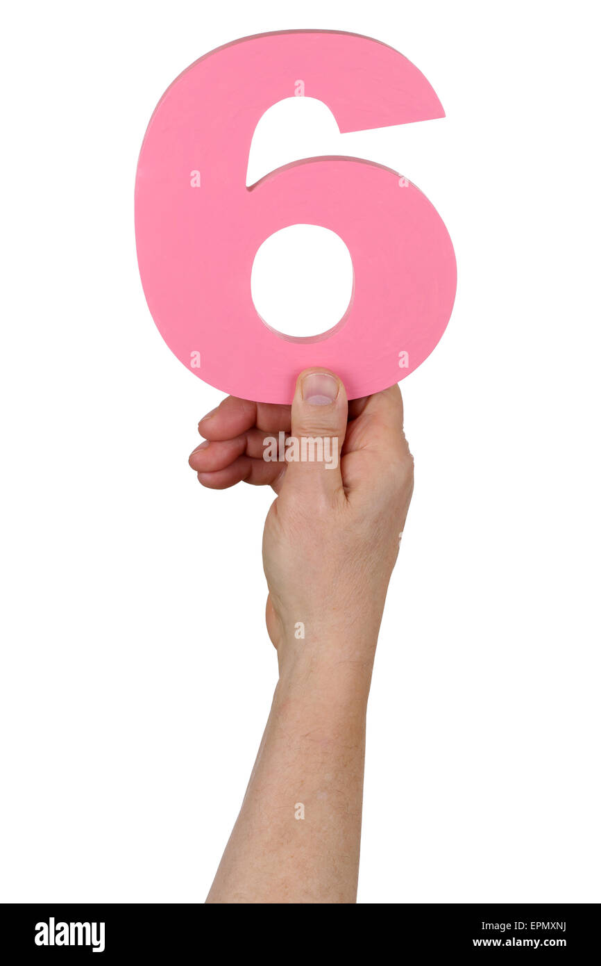 Hand holding number 6 isolated on a white background Stock Photo - Alamy