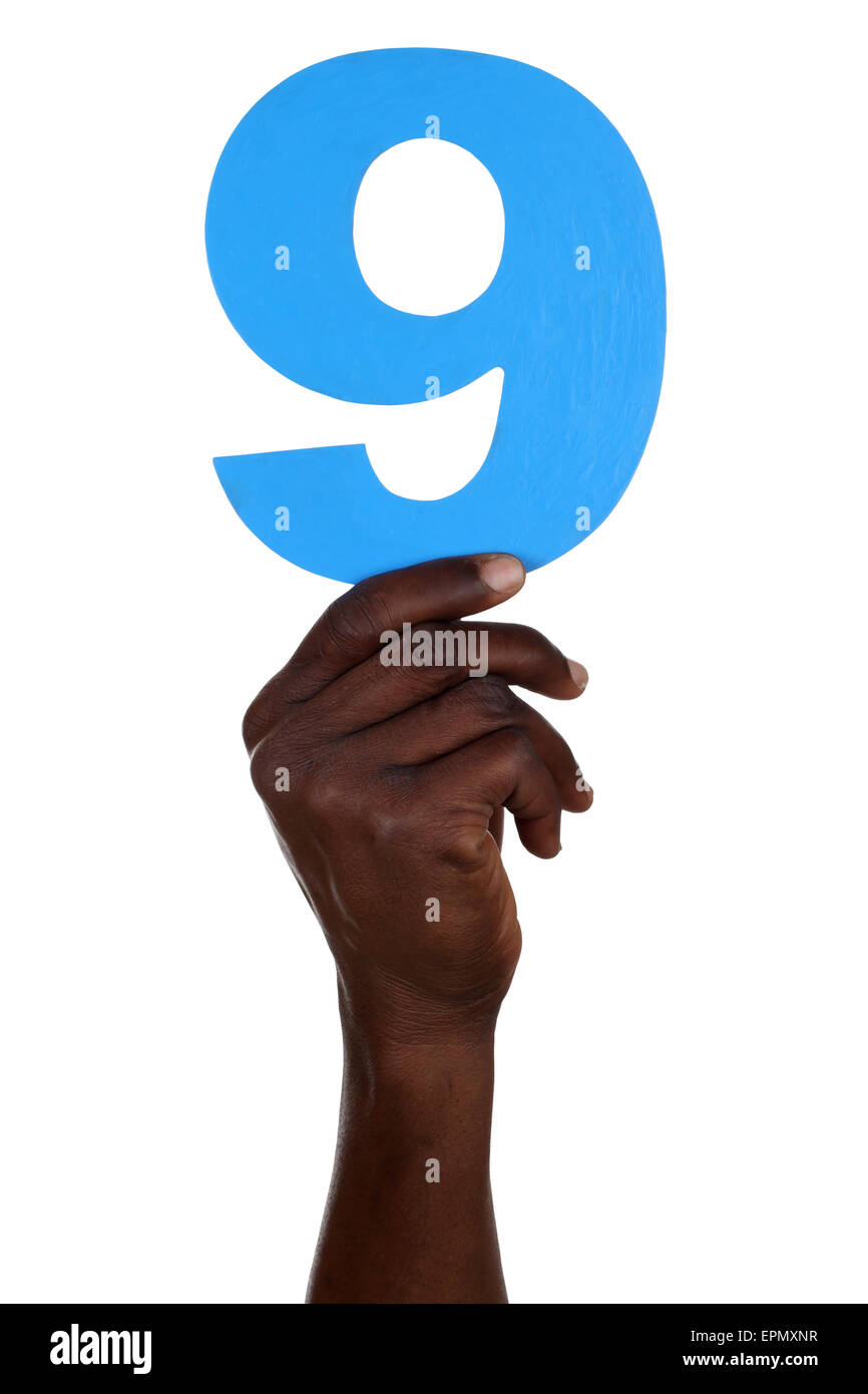 Hand holding number 9 isolated on a white background Stock Photo - Alamy