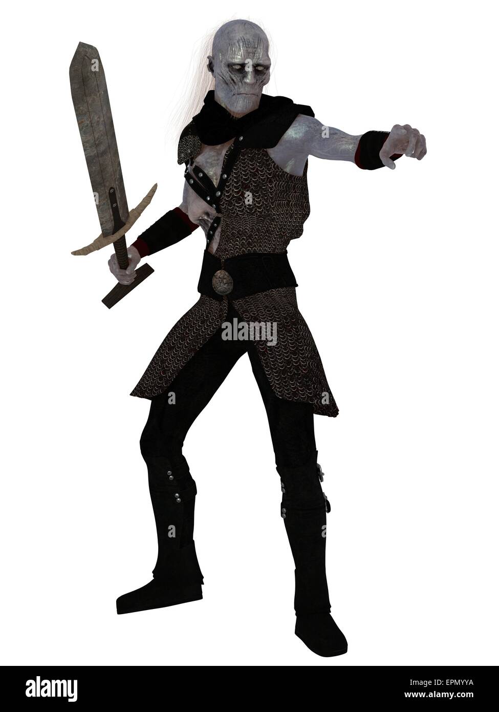 Wrinkled blue skinned orc warrior with sunken chest and wispy white ...