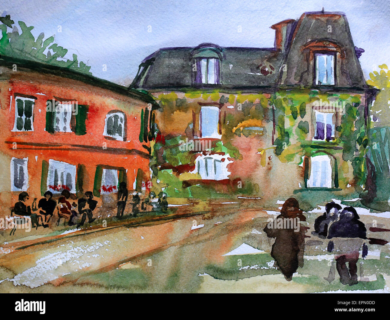 Watercolor painting of the Montmartre, in Paris city, France Stock ...