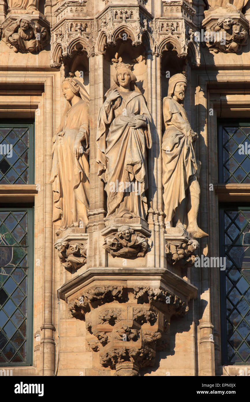 Detail of 15th-century statues of a saint, a damsel and a knight on the ...