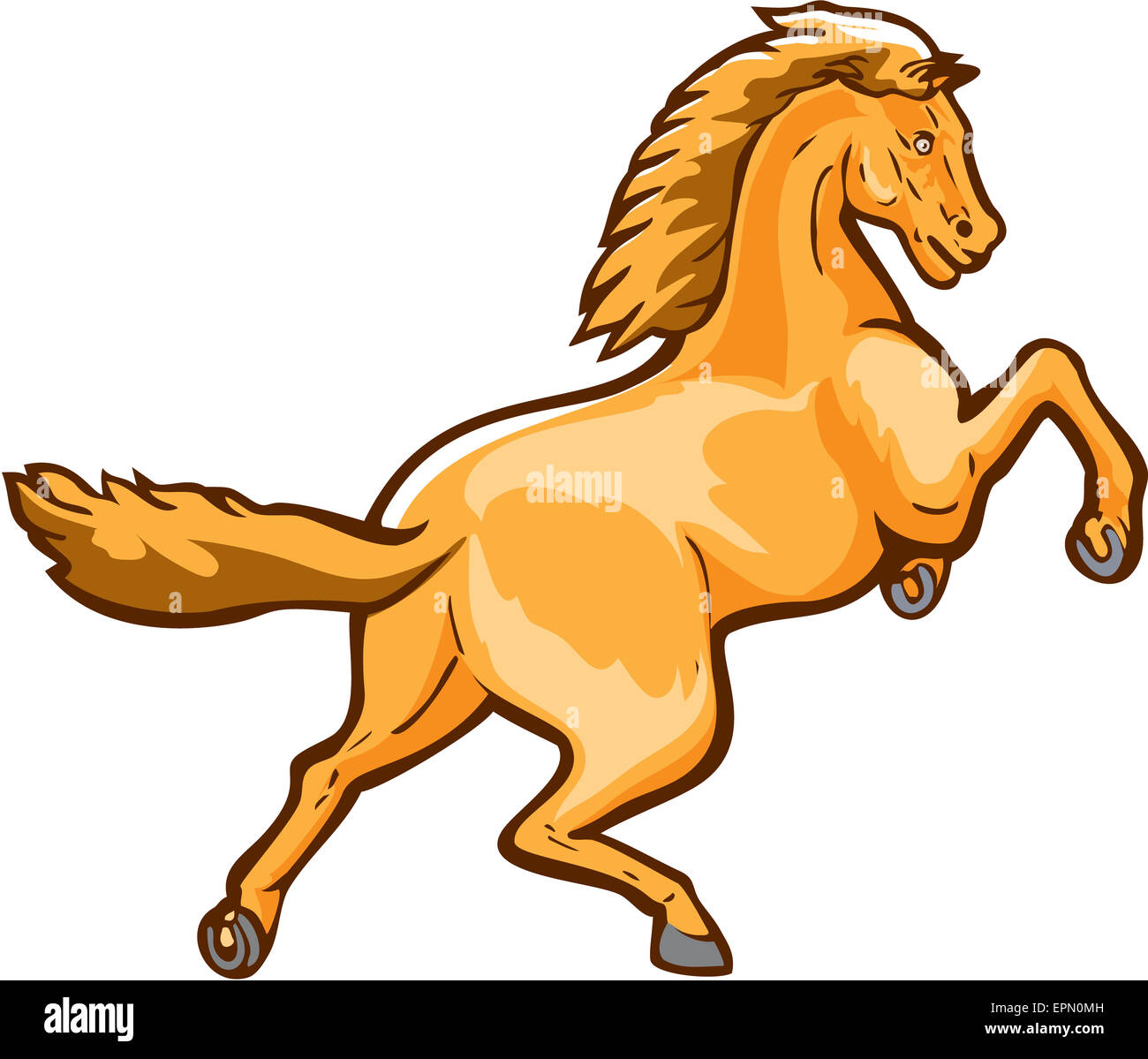 Illustration of a colt horse prancing viewed from rear set on isolated ...