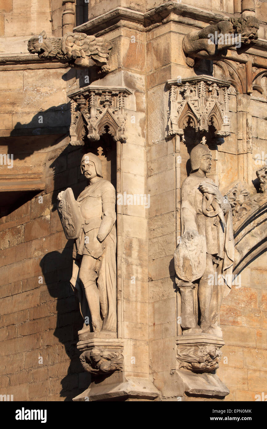 Detail of 15th-century statues of two knights/noblemen on the Gothic ...