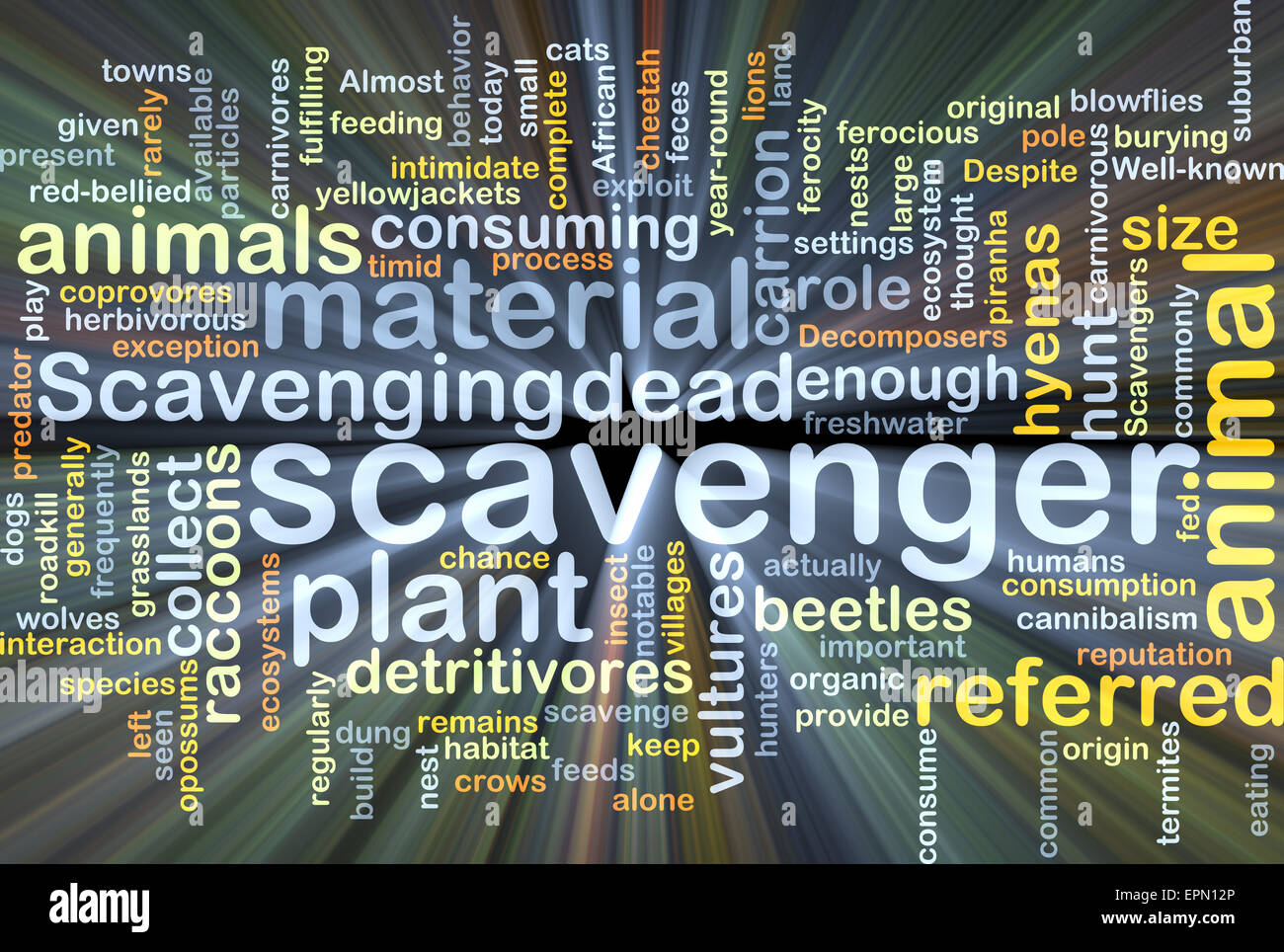 Background concept wordcloud illustration of scavenger glowing light ...