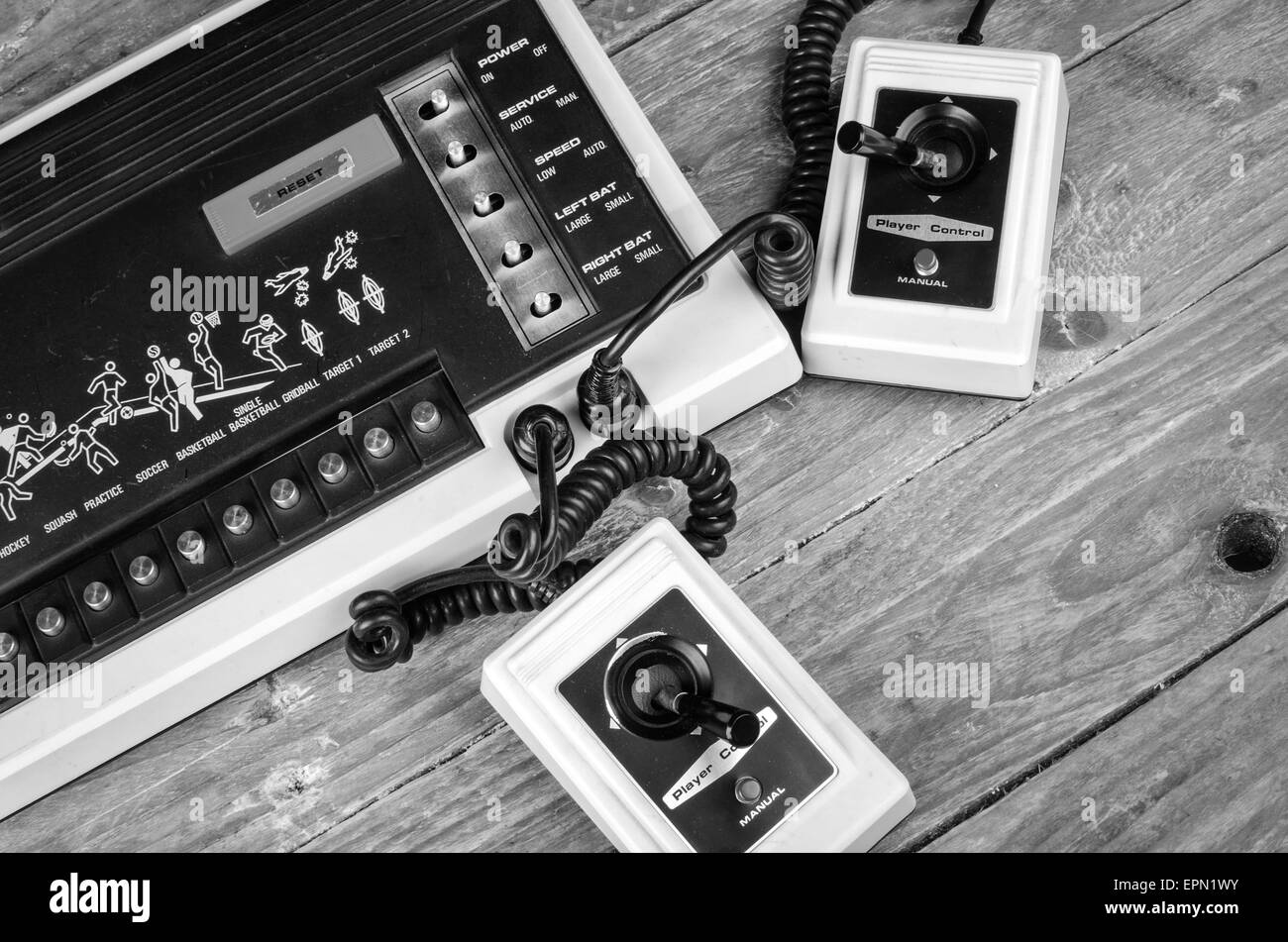Old game console with very simple wired joysticks Stock Photo - Alamy