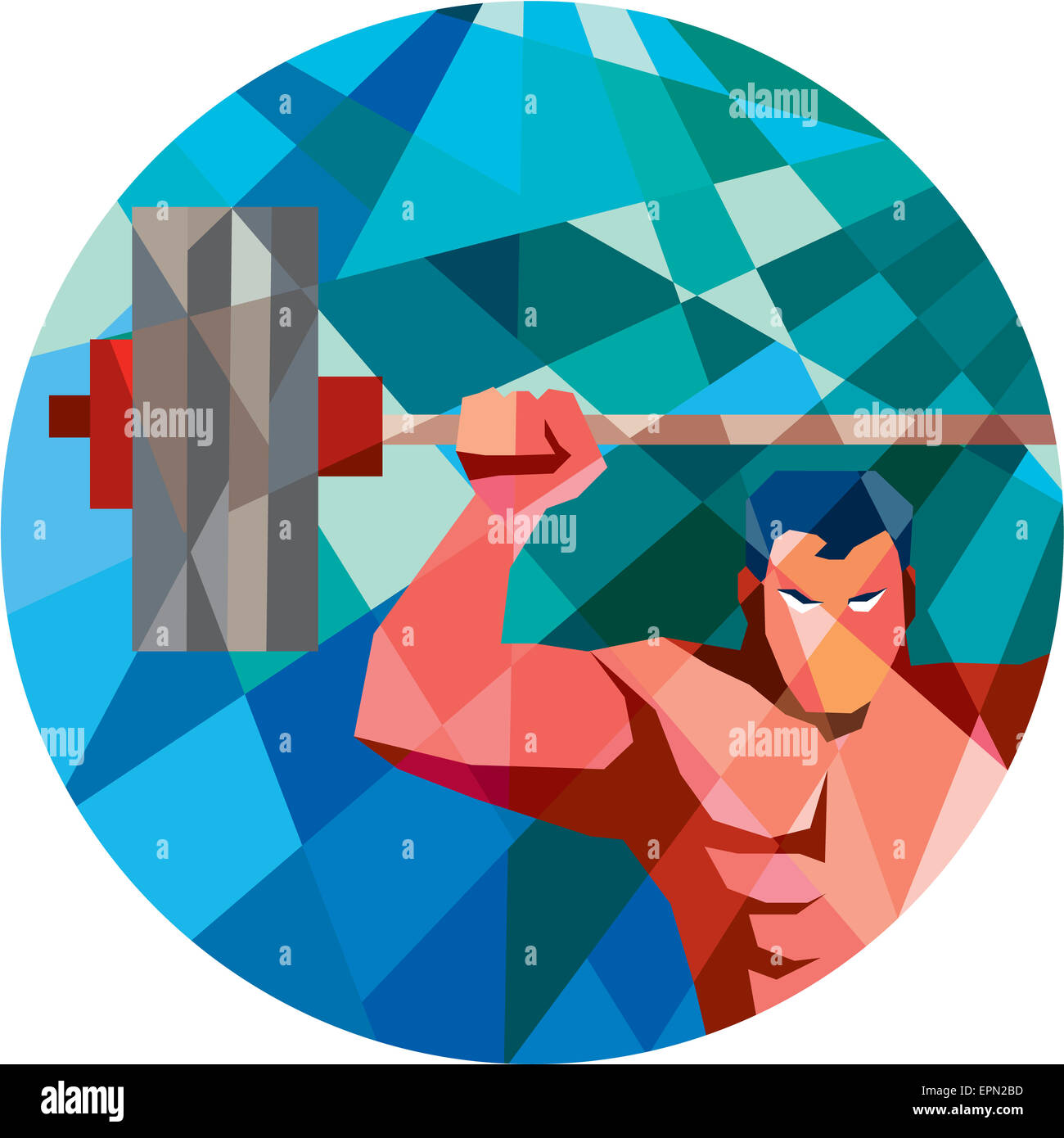 Low polygon style illustration of a weightlifter snatching grabbing ...