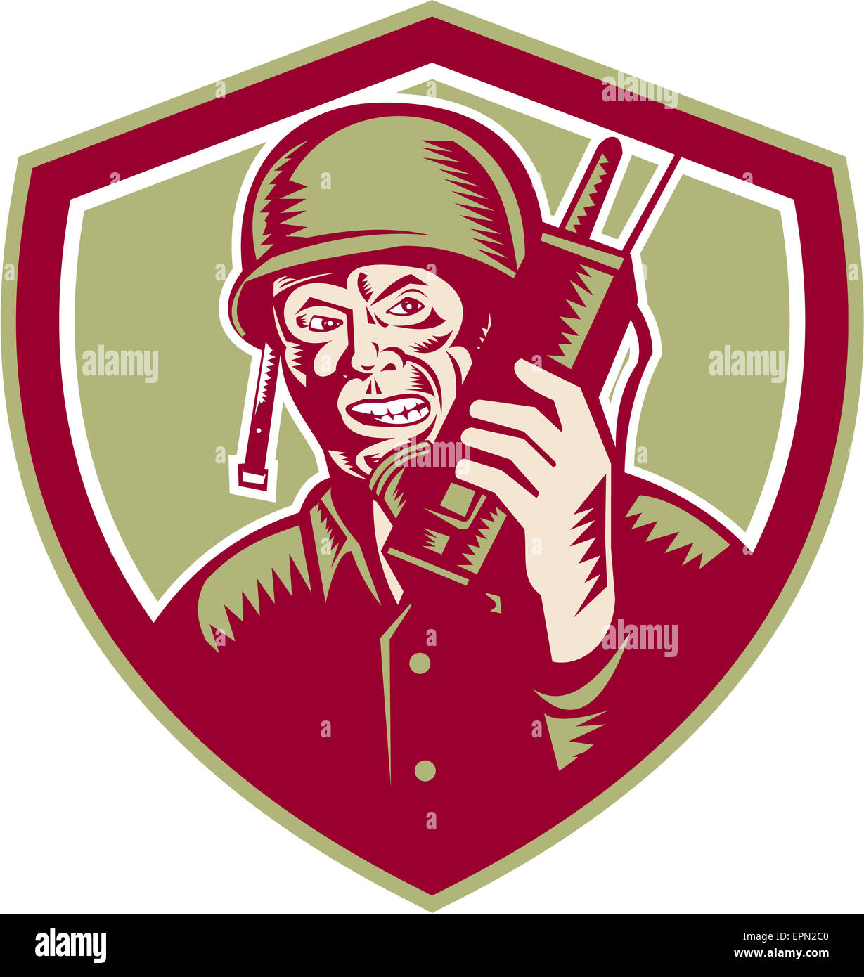 Illustration of a World War two American soldier serviceman talking on ...
