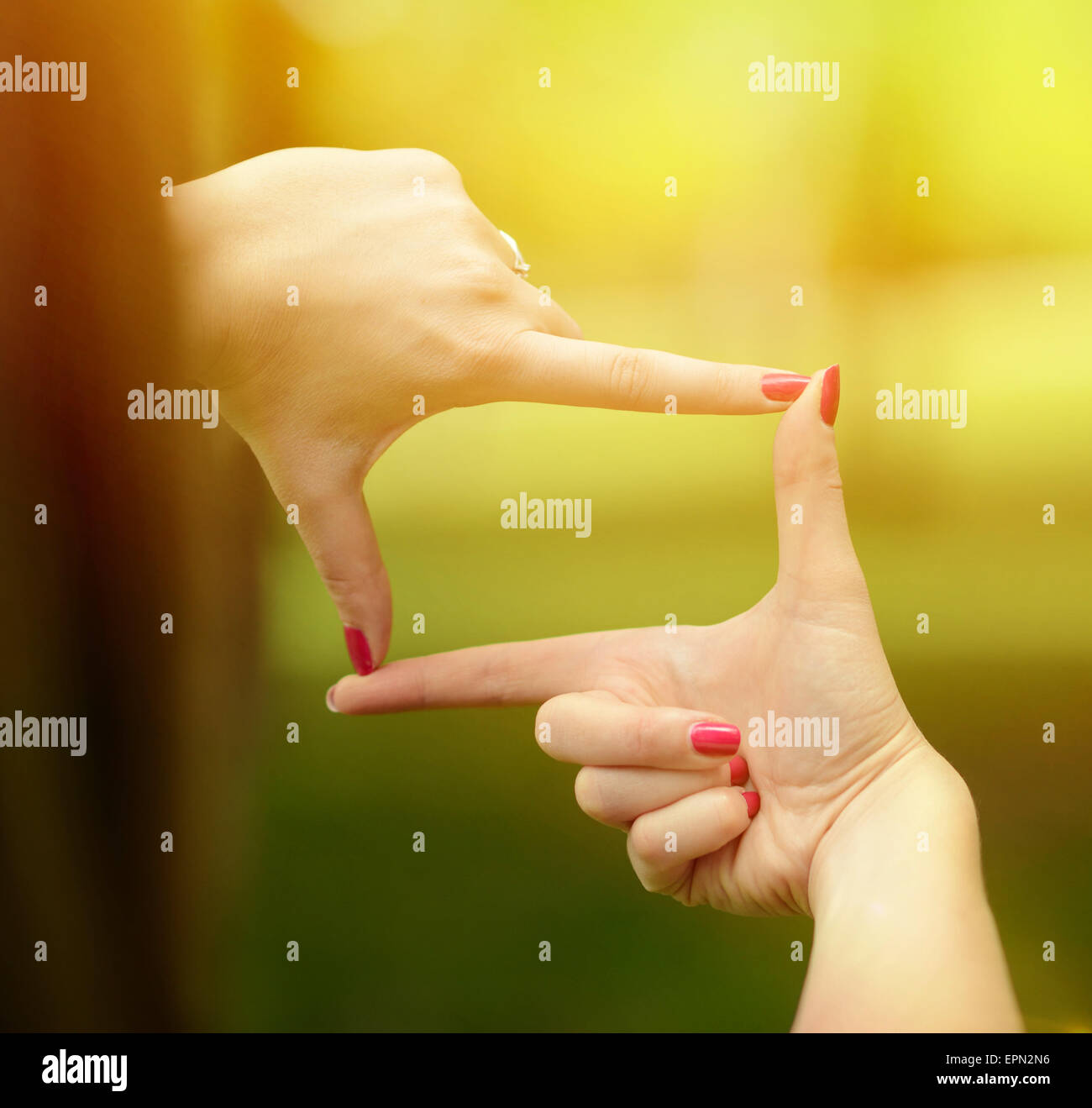 Close up of hands making frame gesture Stock Photo - Alamy