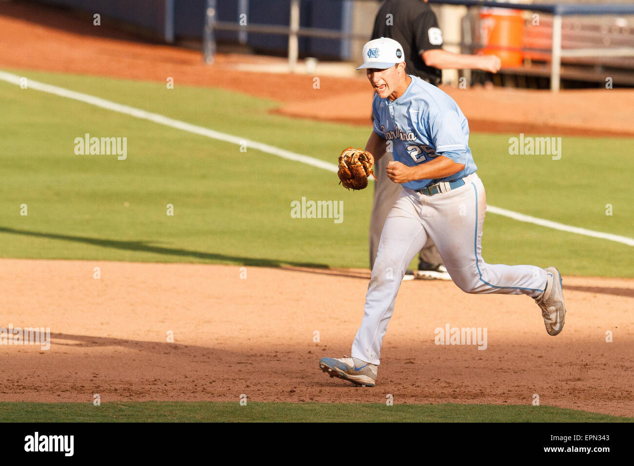 first baseman Joe Dudek (25) of the North Carolina Tar Heels celebrates ...