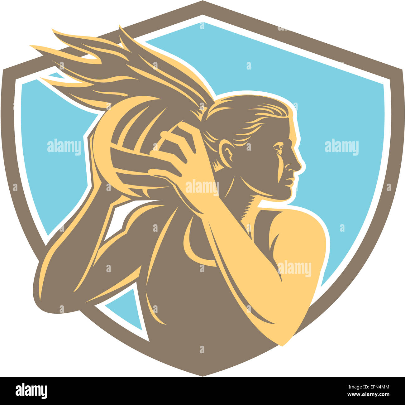 Illustration of a netball player catching rebounding ball looking to ...