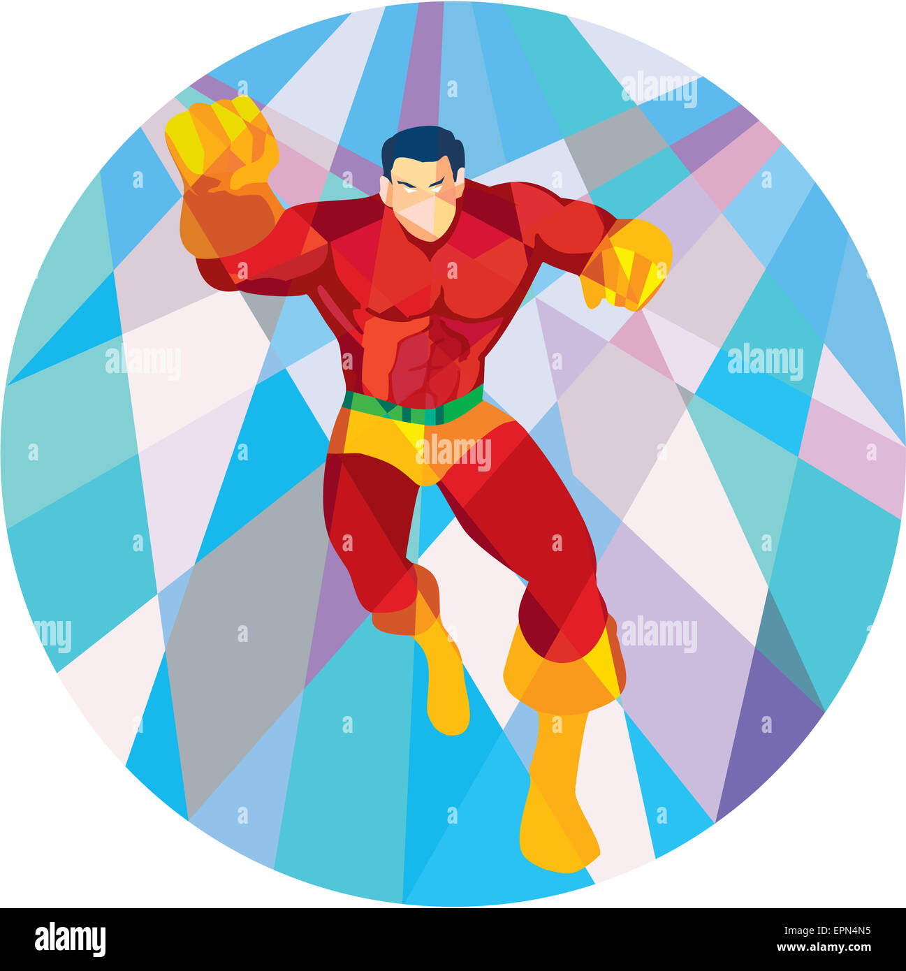 Low polygon style illustration of a superhero running punching viewed ...