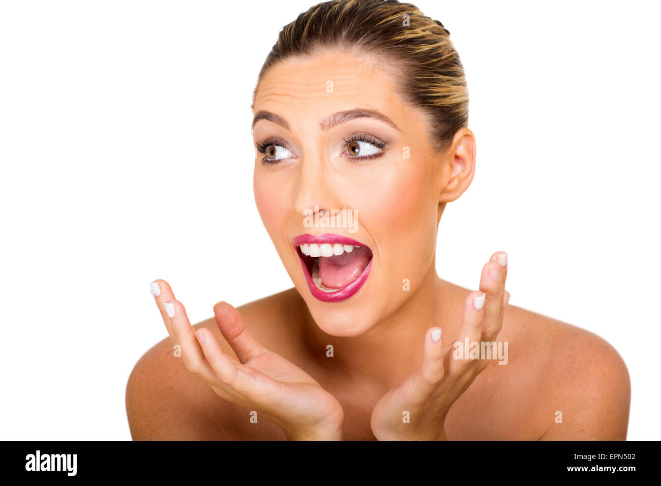 pretty young woman screaming isolated on white Stock Photo - Alamy