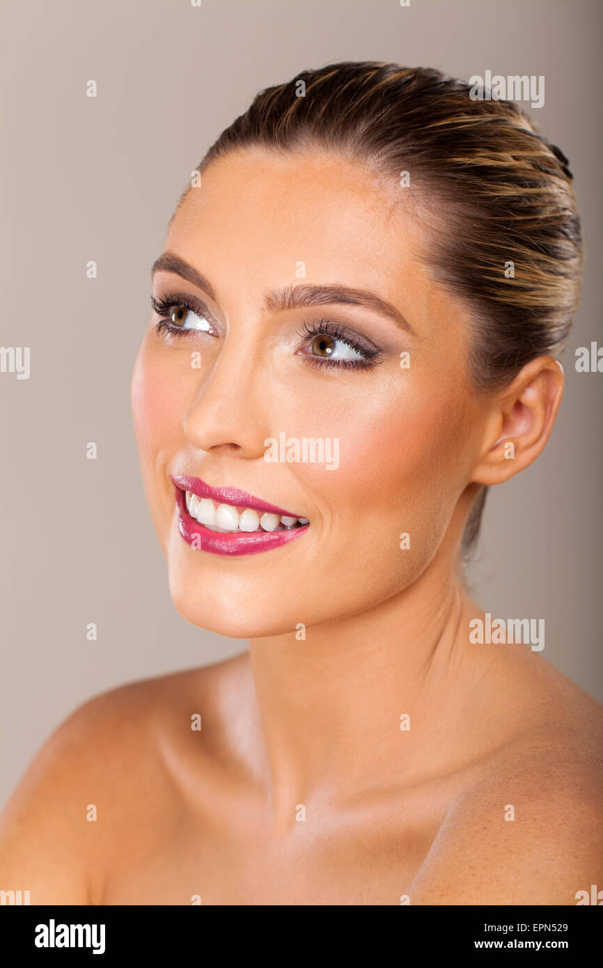 young woman with beautiful makeup on plain background Stock Photo - Alamy
