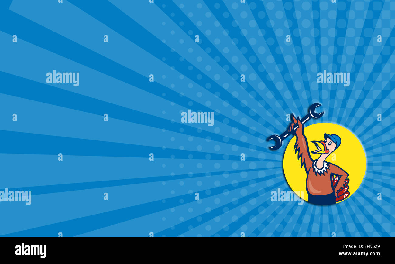 Business card showing illustration of a wild turkey mechanic holding ...