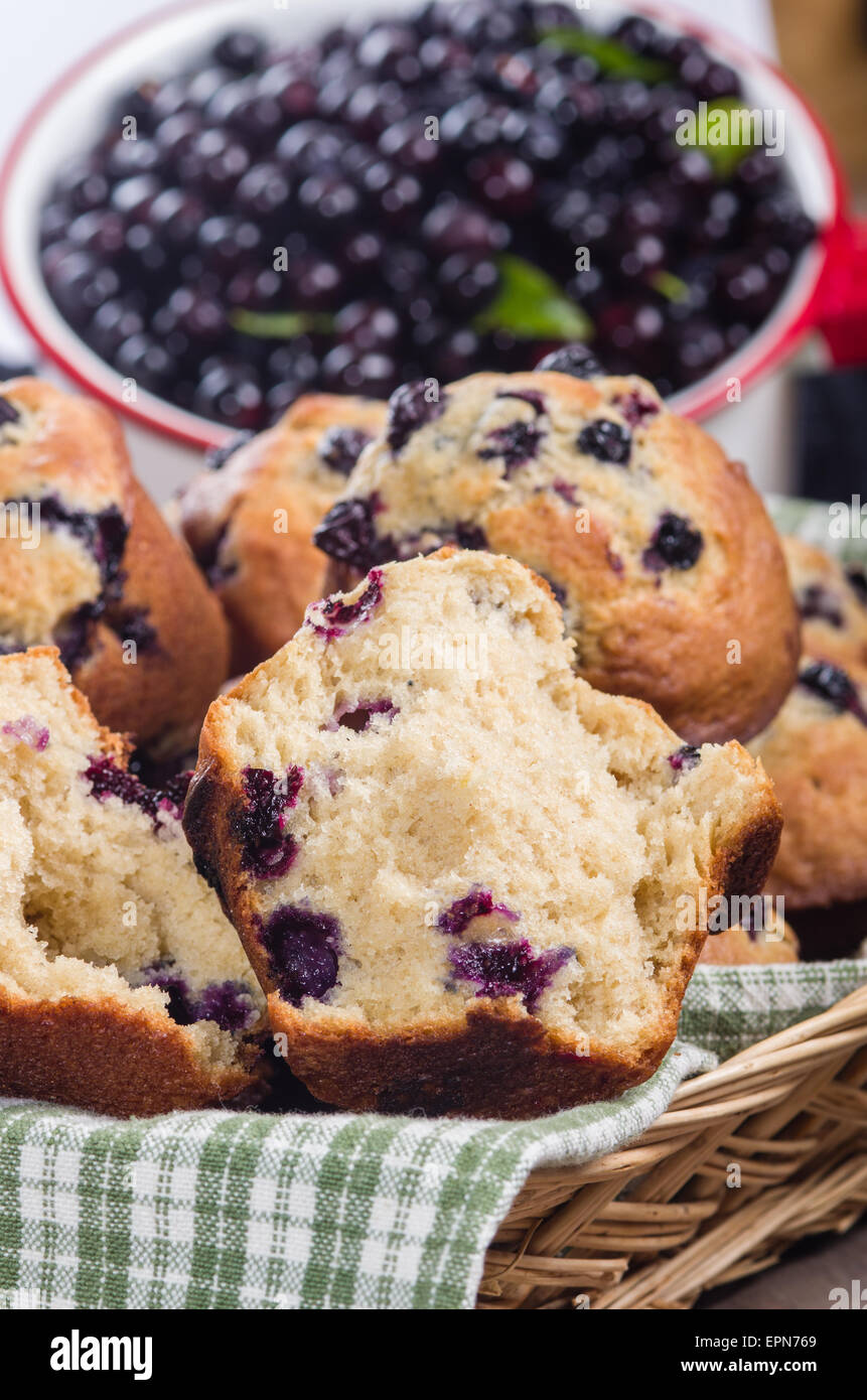 Split open fresh huckleberry muffin showing the berries inside Stock ...