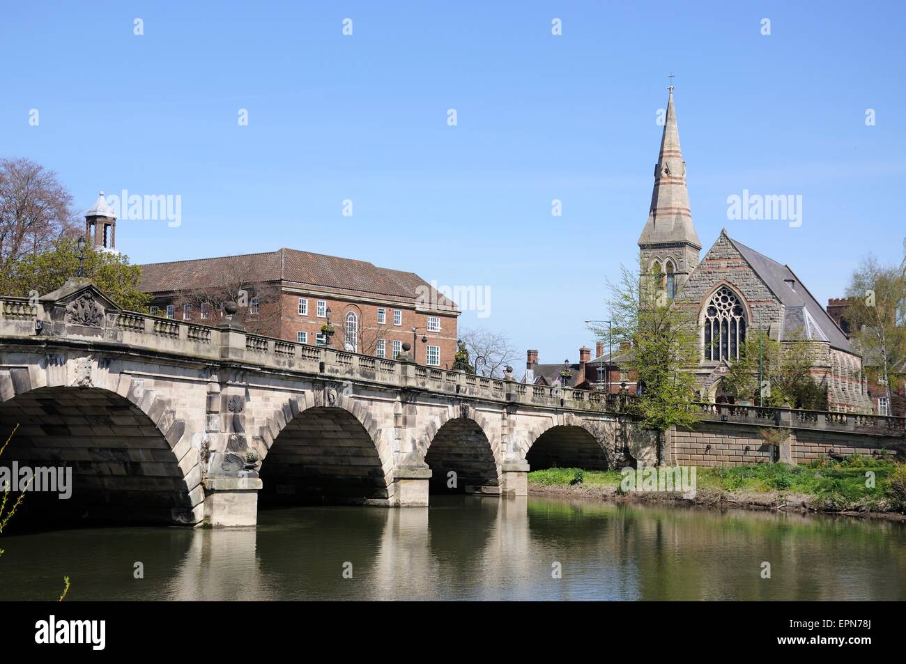 The English Bridge across the River Severn with United Reformed Church ...