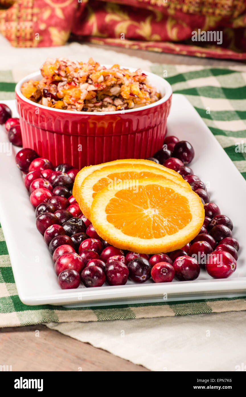Plate of fresh cranberries and cranberry relish Stock Photo - Alamy