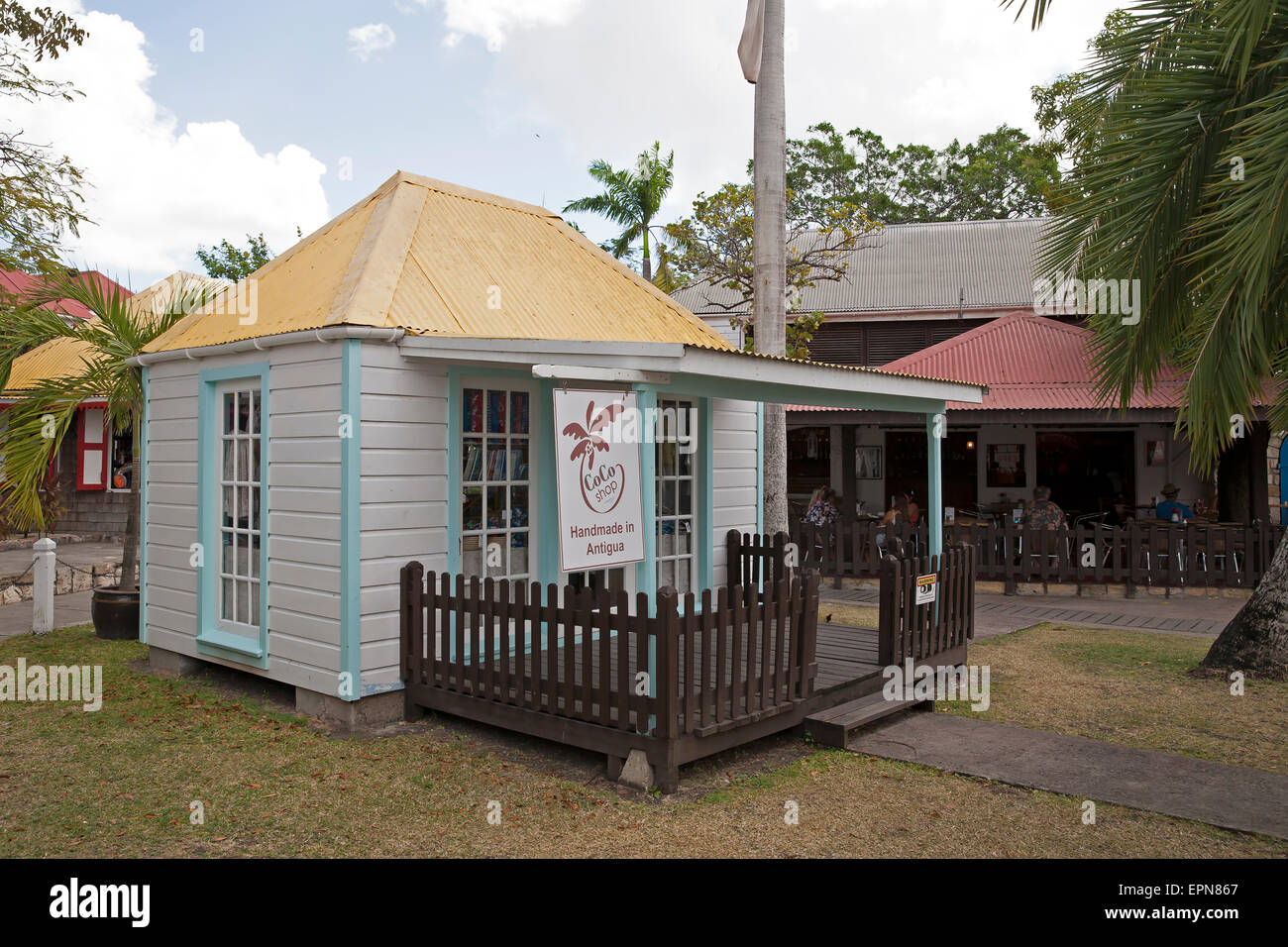 Coco Shop in St John Port Antigua Stock Photo - Alamy