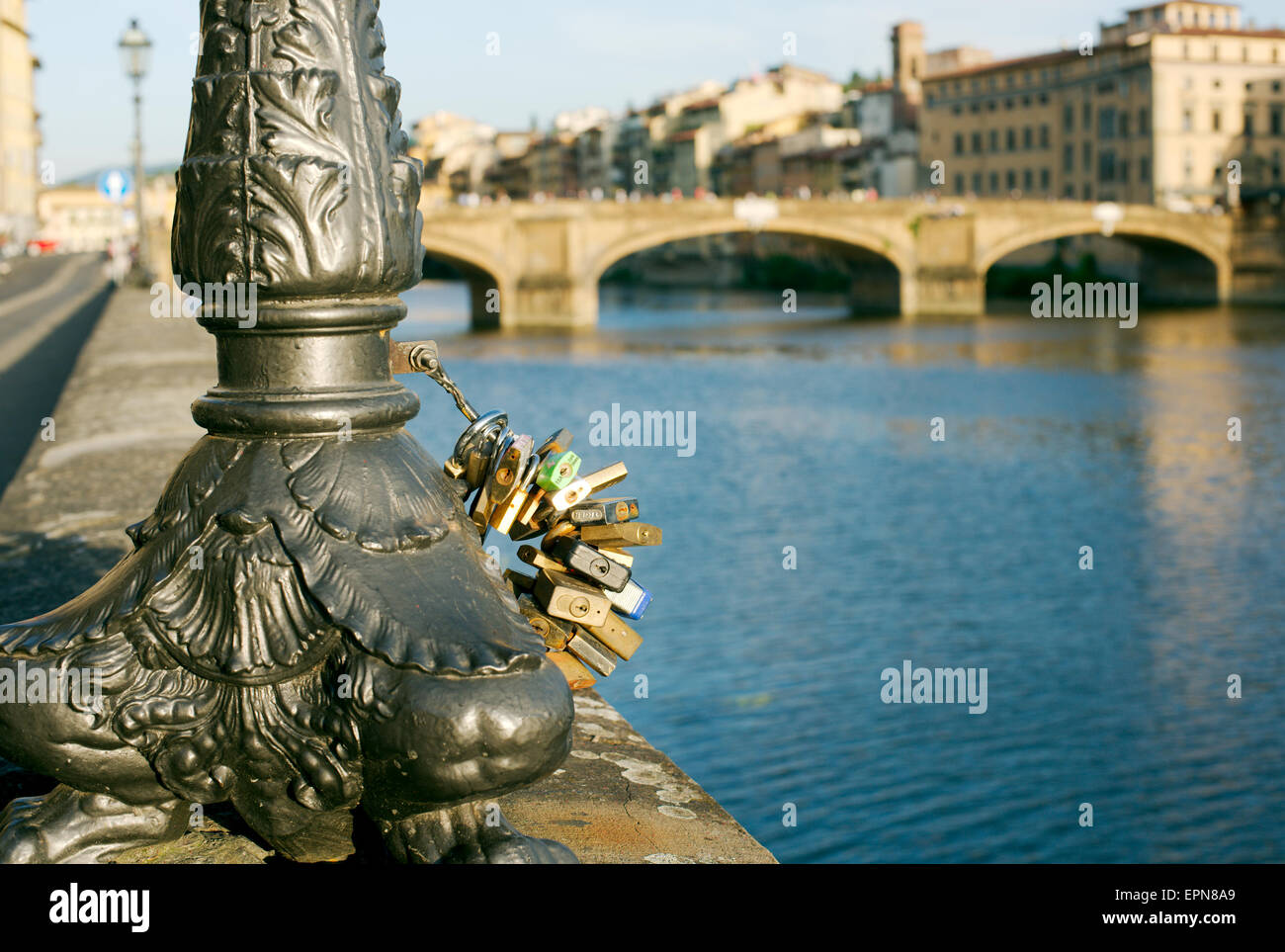 Locks and Lamp Post, Florence, Italy Stock Photo - Alamy