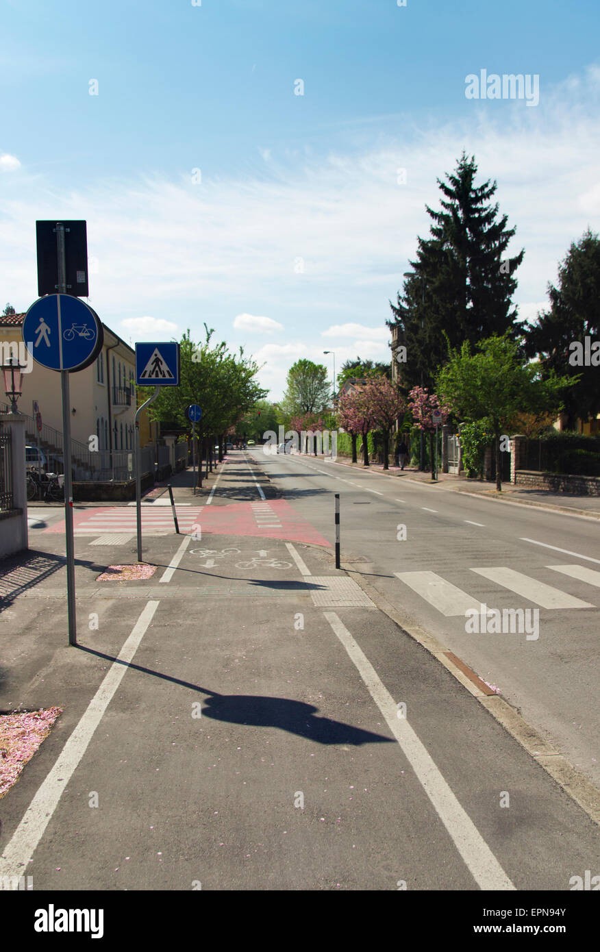 bike lane near the main road in Vicenza city. Italian cycling way Stock ...
