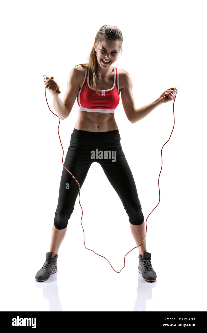 Young girl with a skipping rope / photo set of sporty muscular female ...