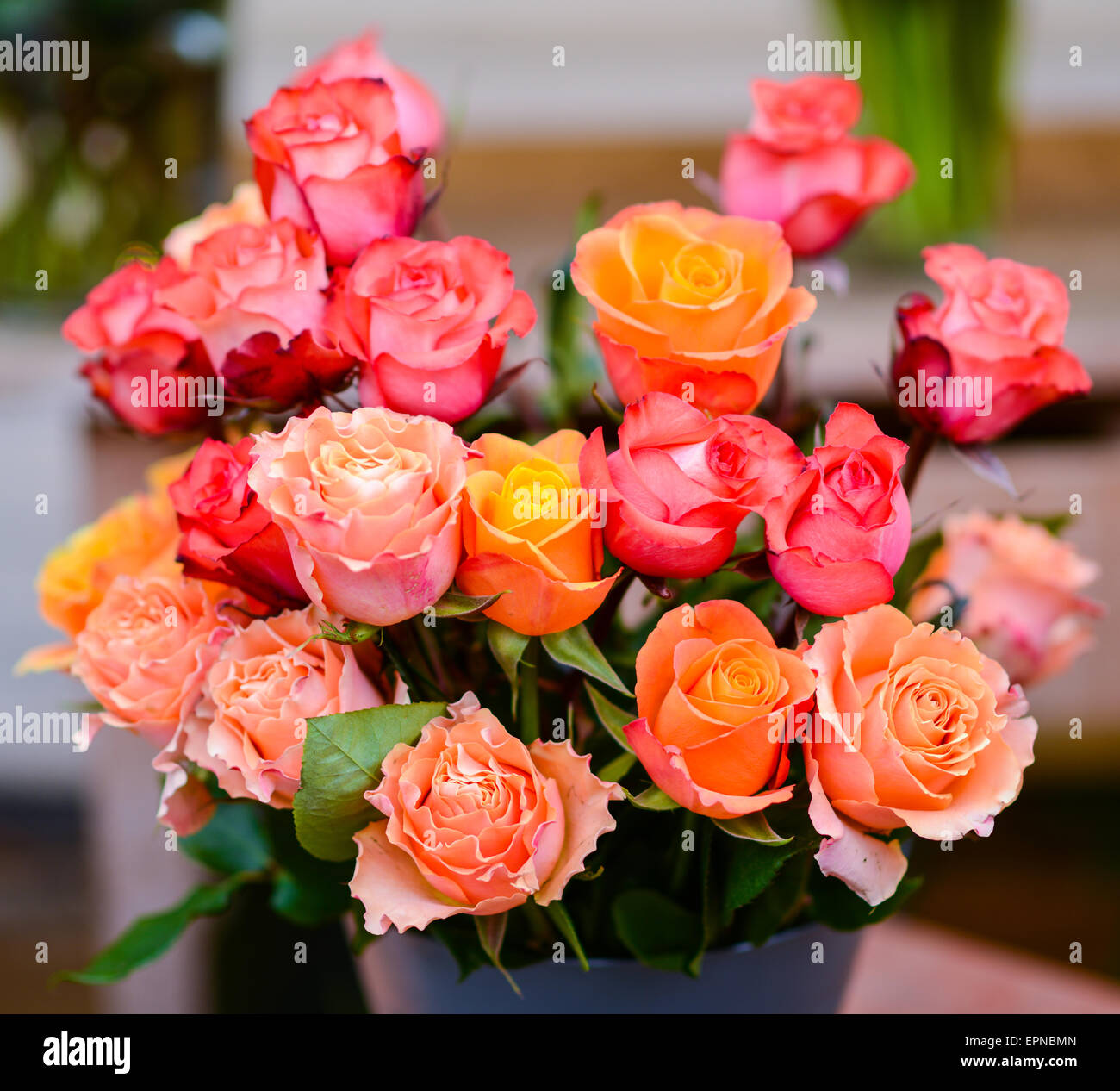 A bouquet of multicolored roses Stock Photo - Alamy
