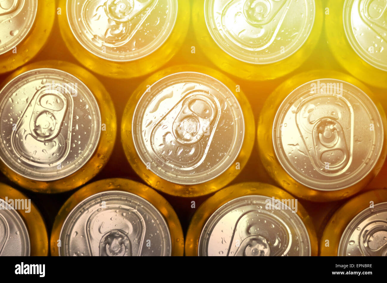 Abstract view of cold cans with refreshing drink background Stock Photo ...