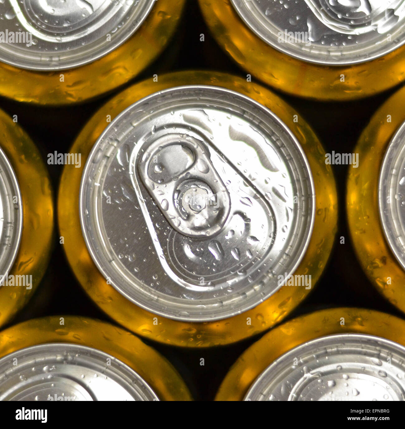 Abstract view of cold cans with refreshing drink background Stock Photo ...