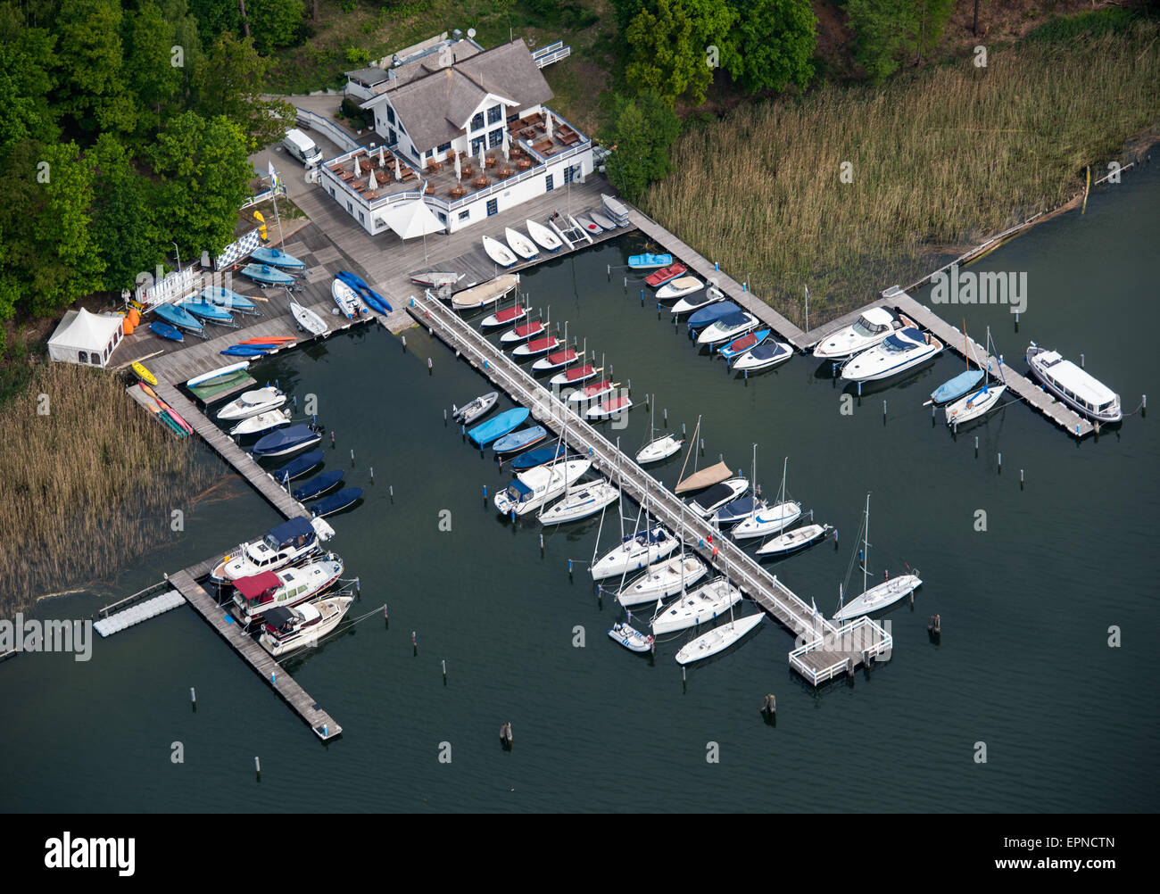 An aerial view shows the boating pier at the A-ROSA resort in Bad ...