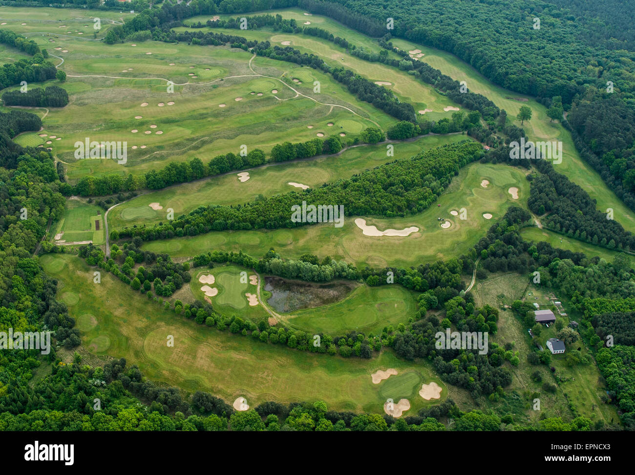 An aerial view shows the Faldo Course golf course at the A-ROSA Resort ...