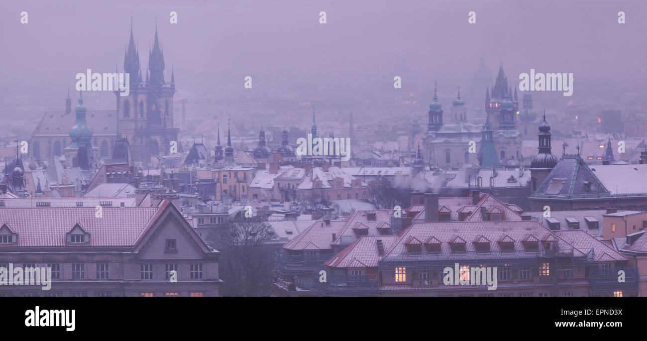 Prague towers before dawn in winter Stock Photo - Alamy