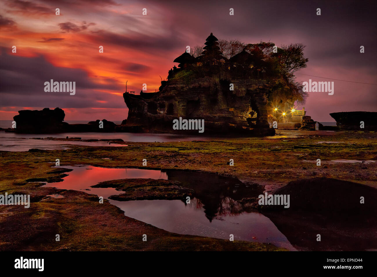 sunset over hindu temple Pura Tanah Lot, Bali Stock Photo - Alamy