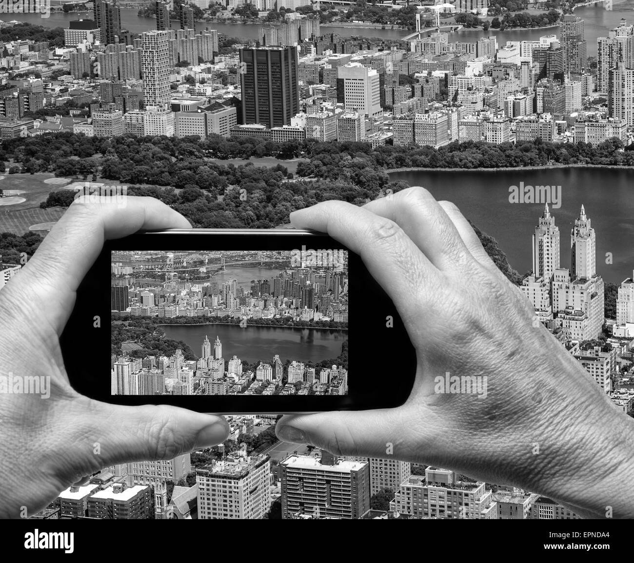 Man taking picture city background Black and White Stock Photos ...