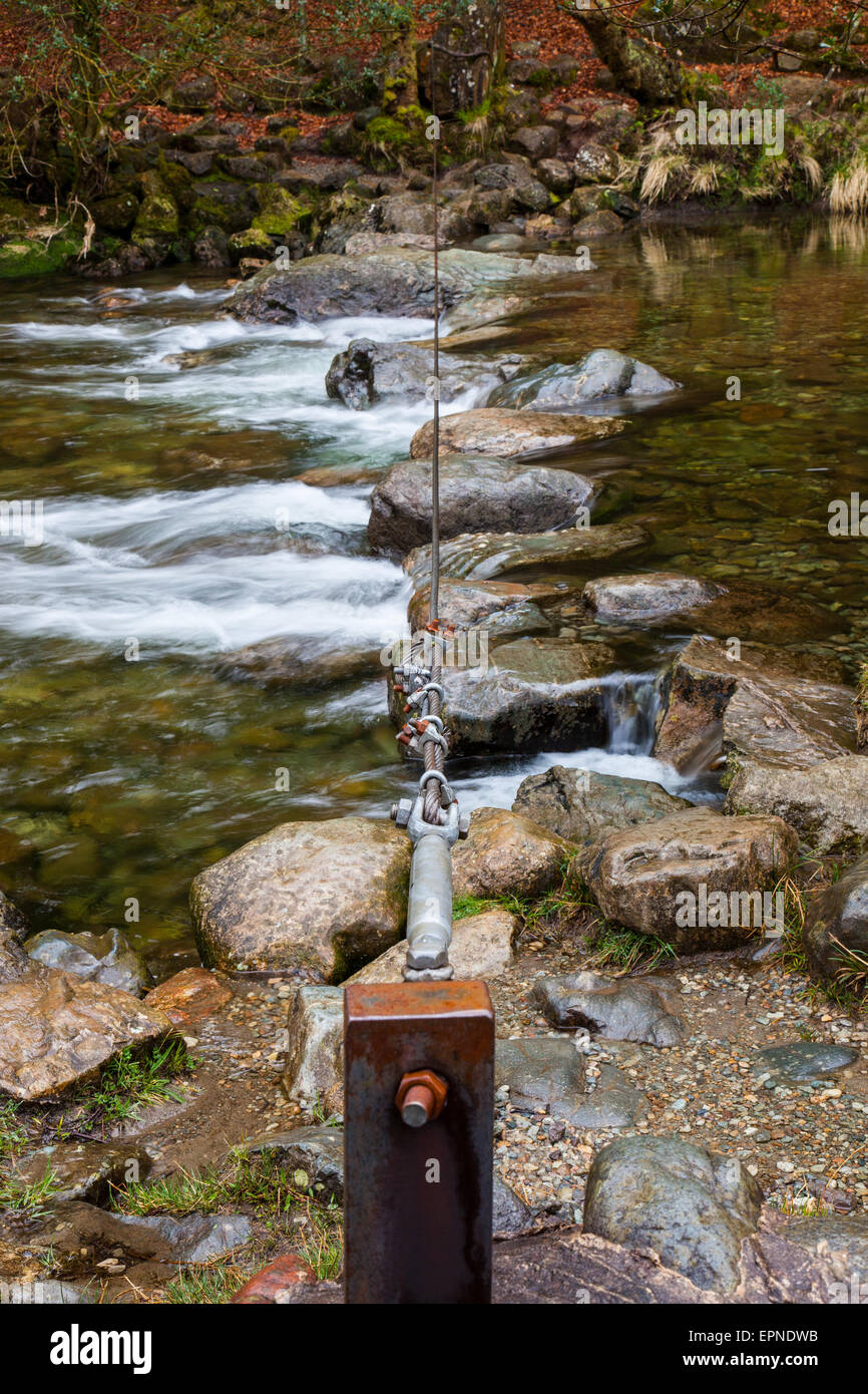 The steel guide and stepping stones at Fickle Steps, in Dunnerdale ...