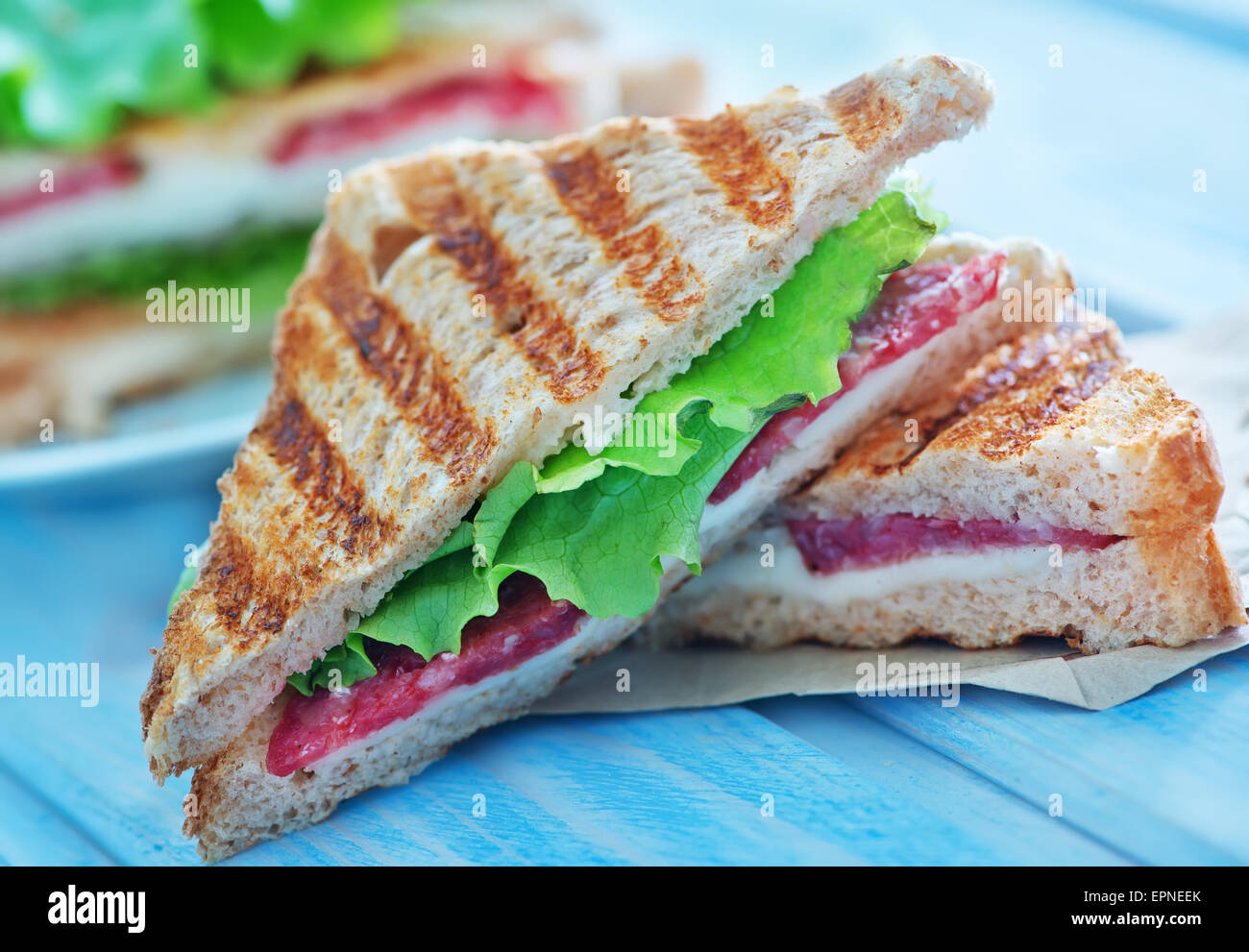 sandwiches with cheese and ham on a table Stock Photo - Alamy
