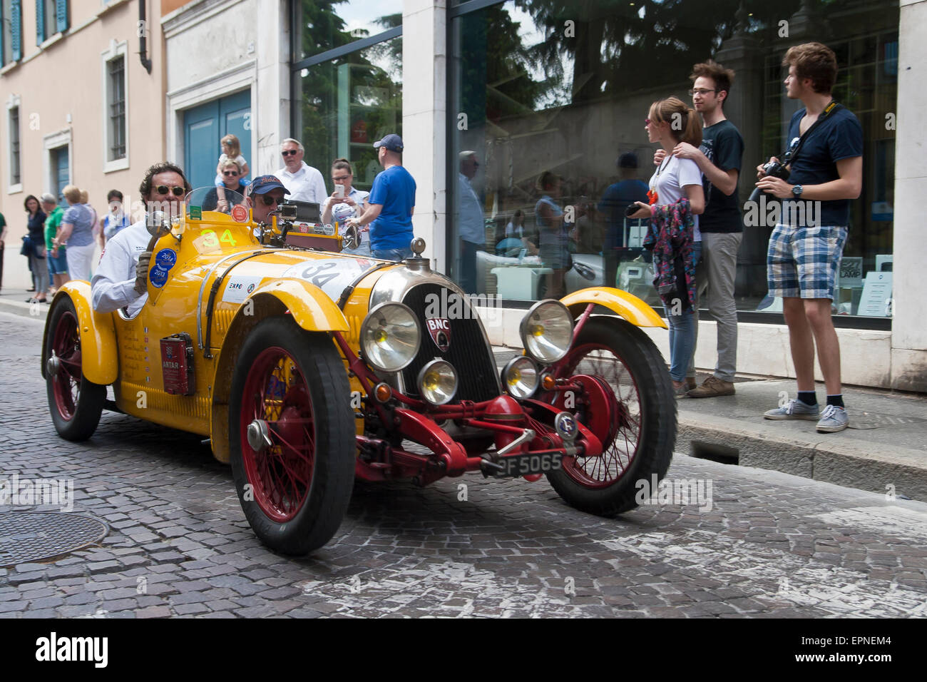Contestants at the start of the classic Italian road race the Mille ...