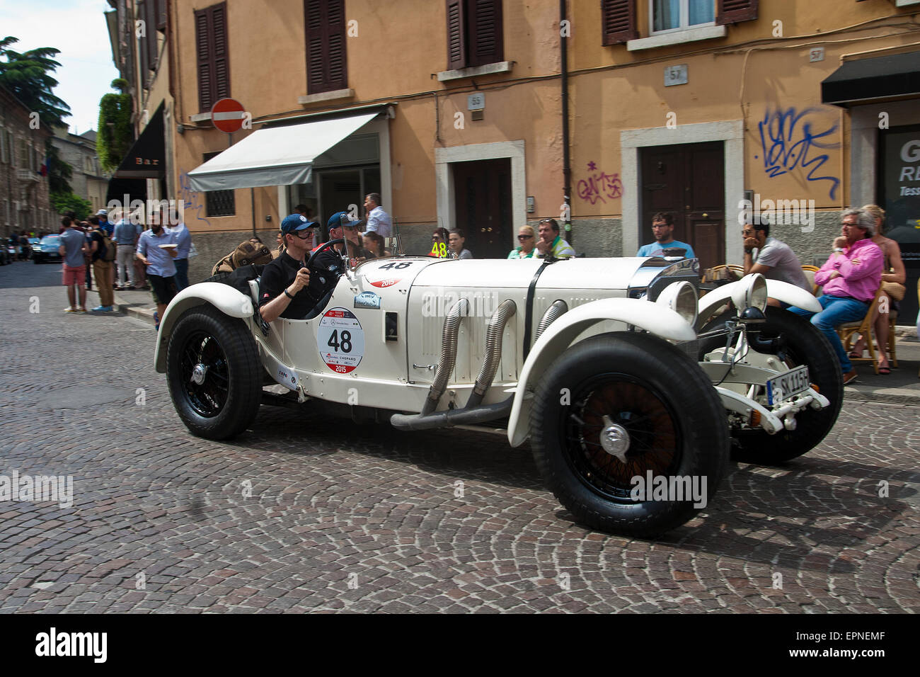 Contestants at the start of the classic Italian road race the Mille ...