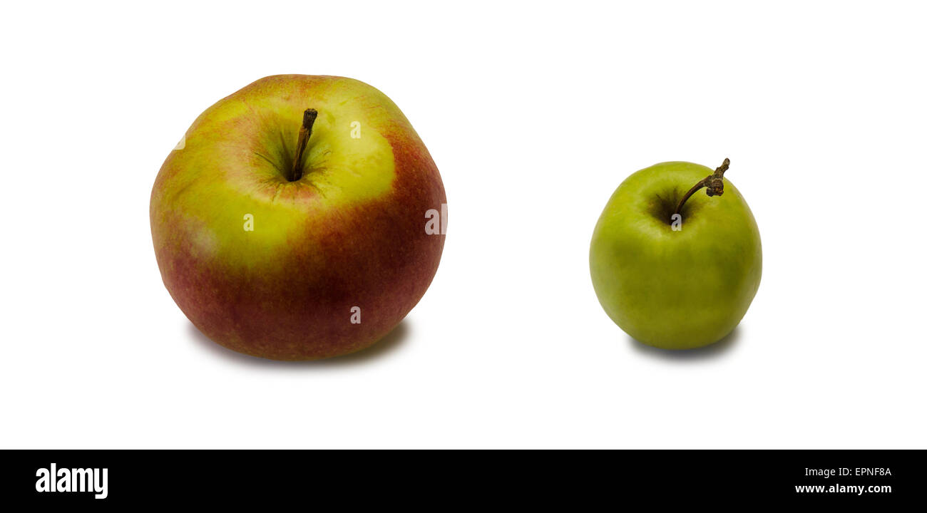 Big and small apples on the white isolated background Stock Photo - Alamy