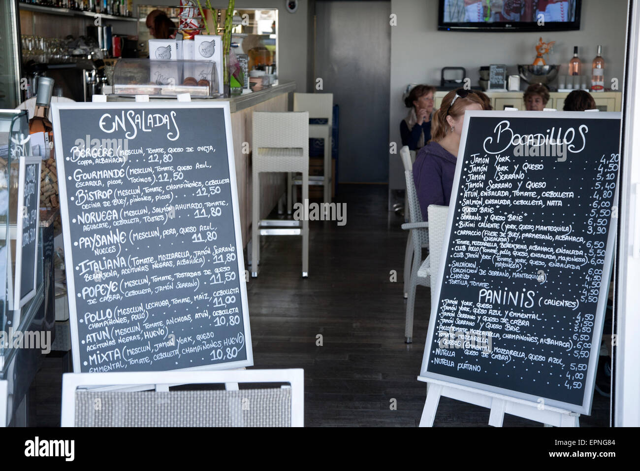 Bistrop Cafe Menus, Ibiza, Balearic Islands, Spain Stock Photo - Alamy