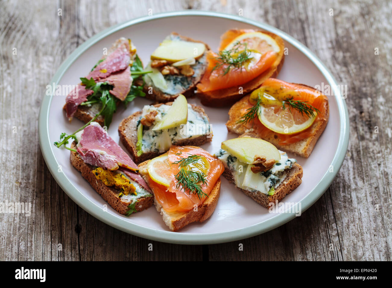 Selection of Scandinavian open sandwiches Stock Photo - Alamy