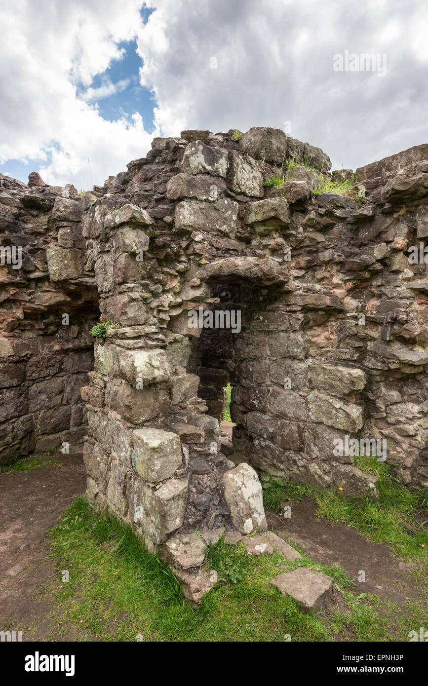 Feature in the old stone walls of the medieval ruin of Beeston castle ...