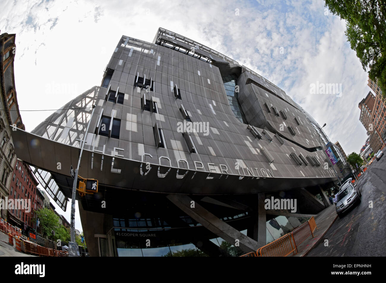 A fisheye lens view of Cooper Union building on Third Avenue in New ...
