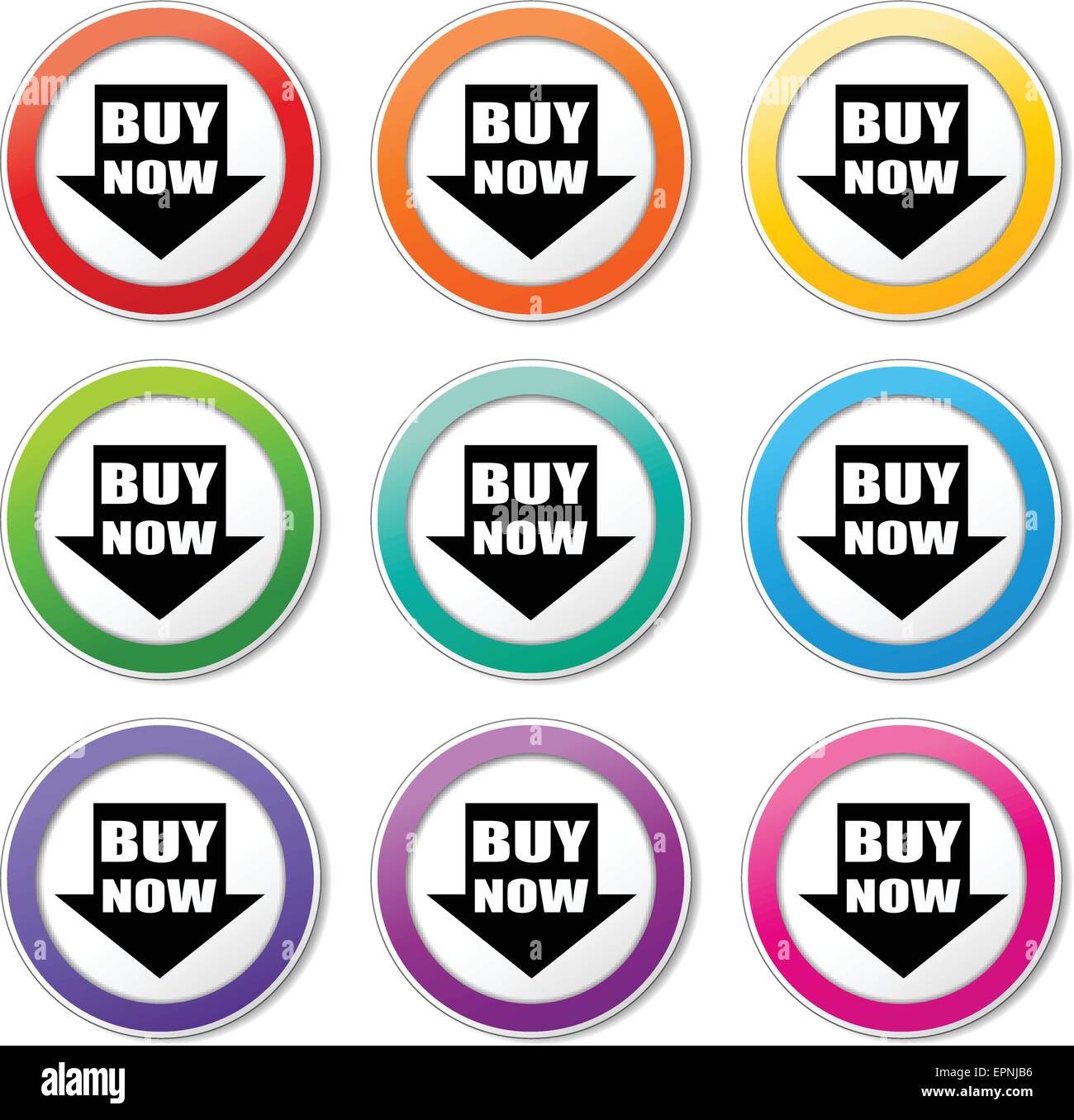 illustration of various color set of buy now icons Stock Vector Image ...