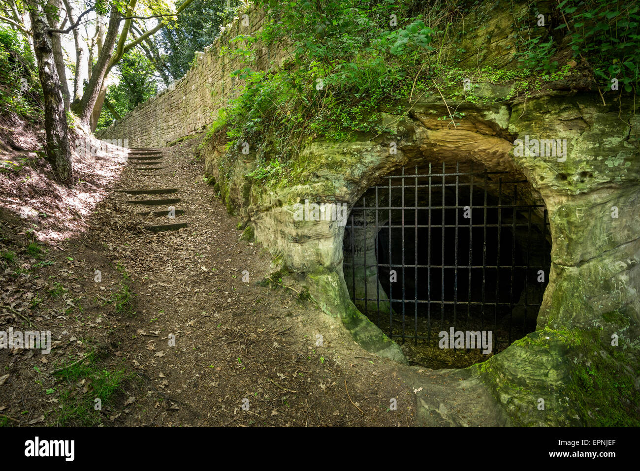 Entrance to caves below Beeston castle in Cheshire, England Stock Photo ...