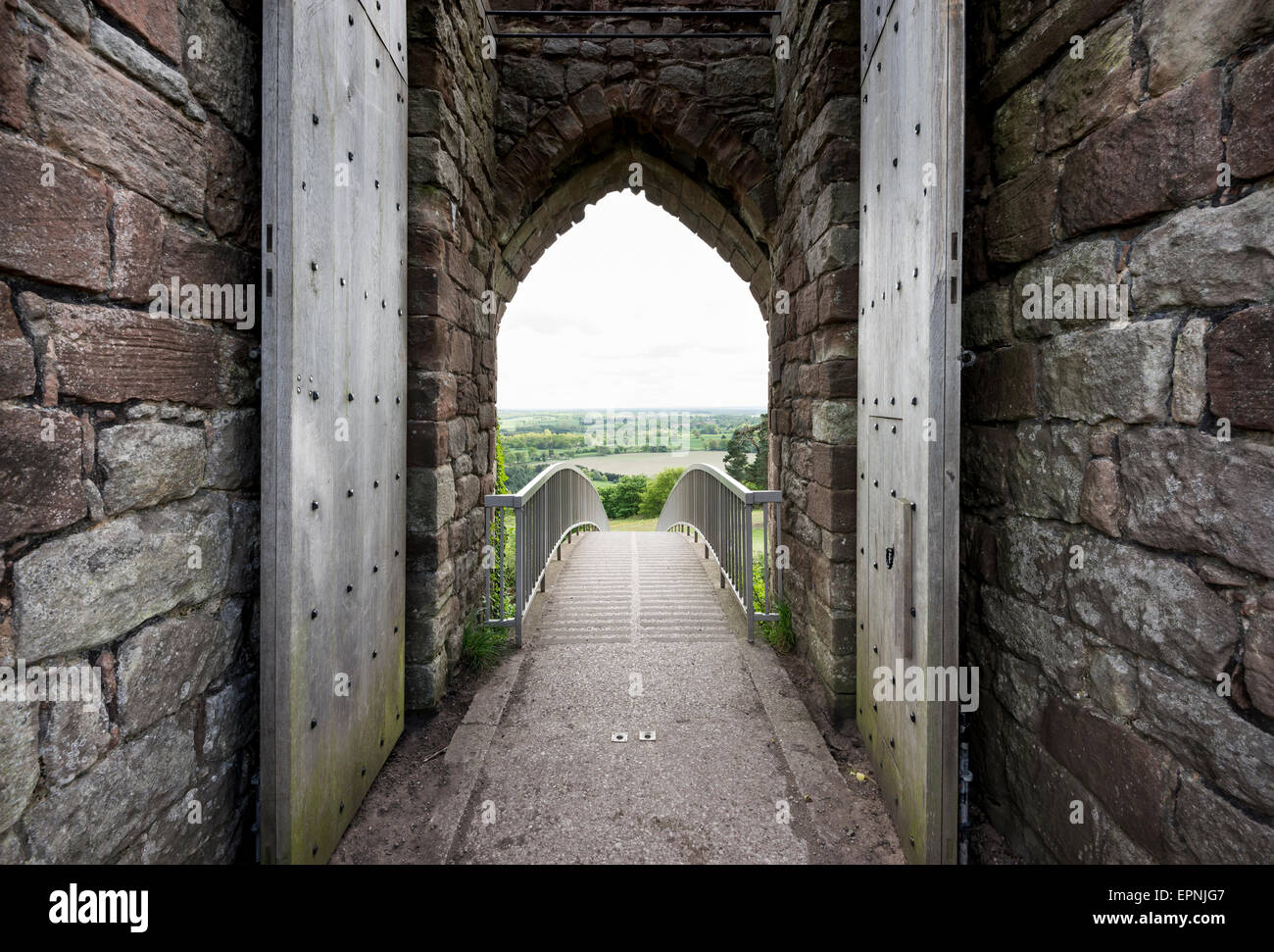 Gateway to the inner ward at Beeston castle in Cheshire. Looking out to ...