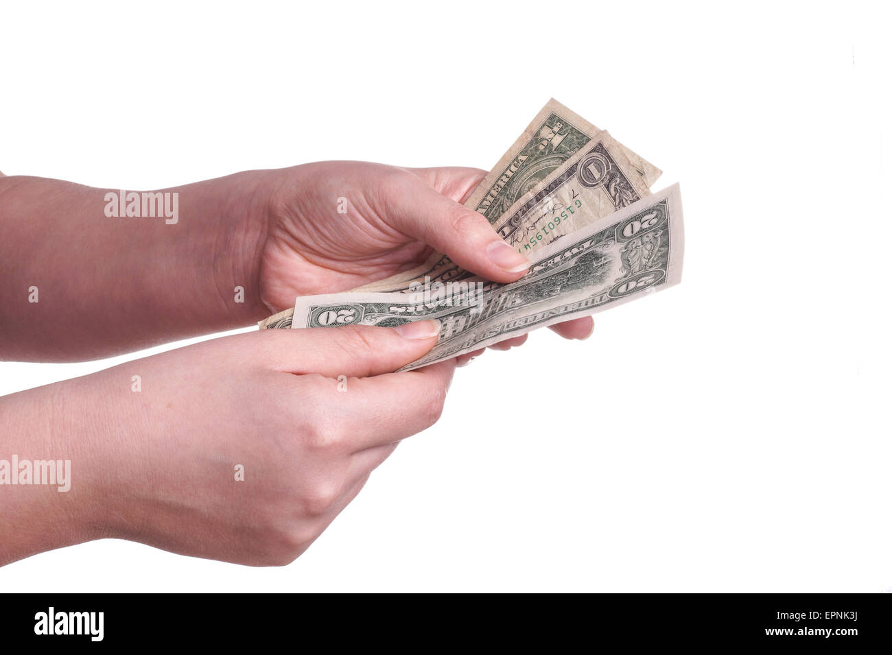 Hands holding money. Ready to pay, give and receive. isolated on White ...