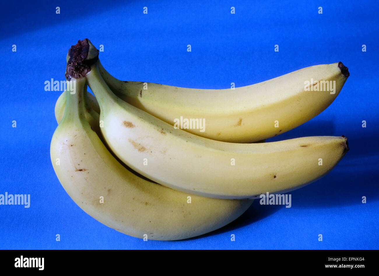 four bananas on blue background Stock Photo - Alamy