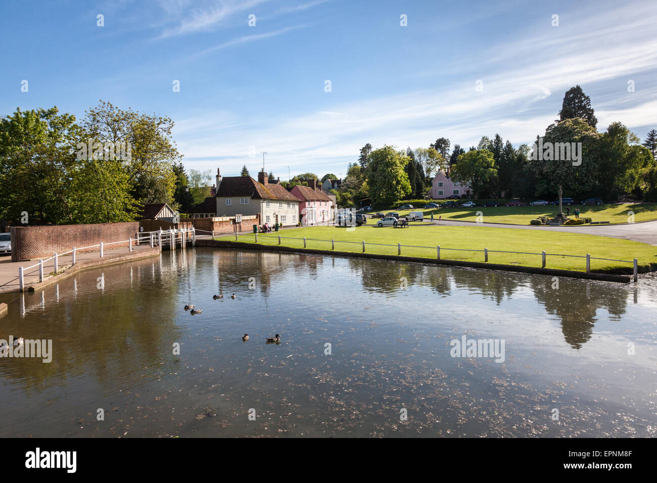 Views across the village green and pond, Finchingfield, Essex, England ...