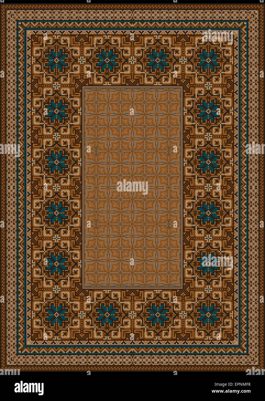 Luxury carpet with a blue pattern against the background brown shades ...